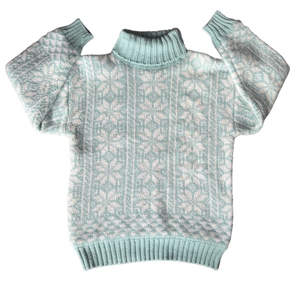 Vintage | Sweaters | Vintage 8s Fabe Cozy Mint Blue Snowflake Winter ...